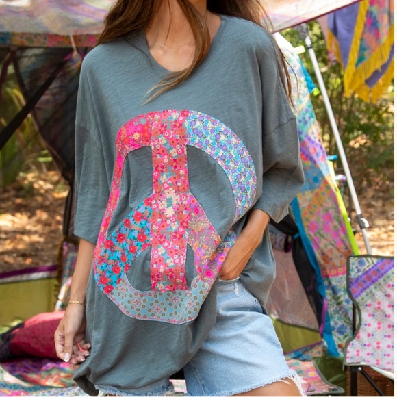 NATURAL LIFE | Tops | New Boho Peace Sign Appliqu Oversized Top | Poshmark